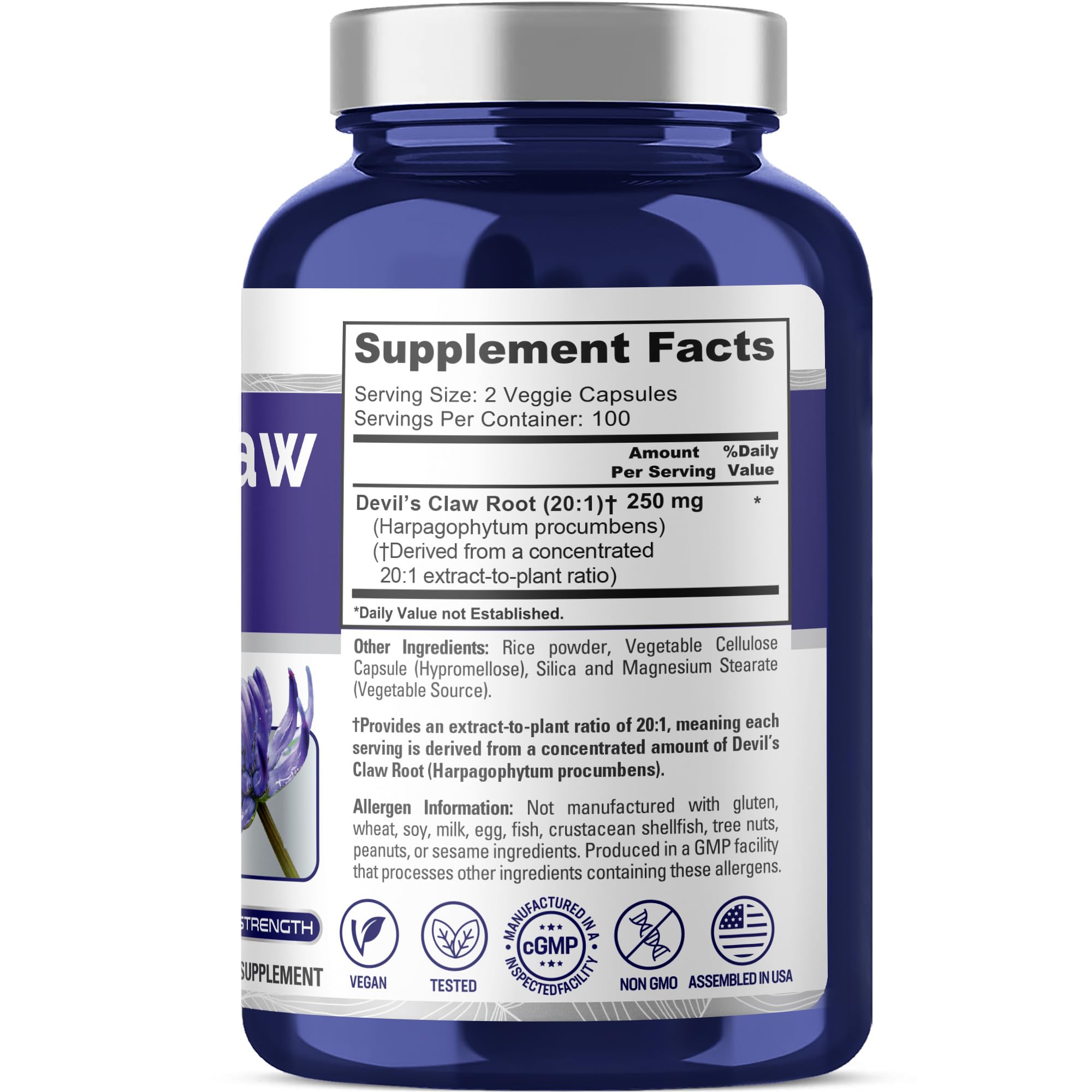250mg Devil's Claw capsules for inflammation