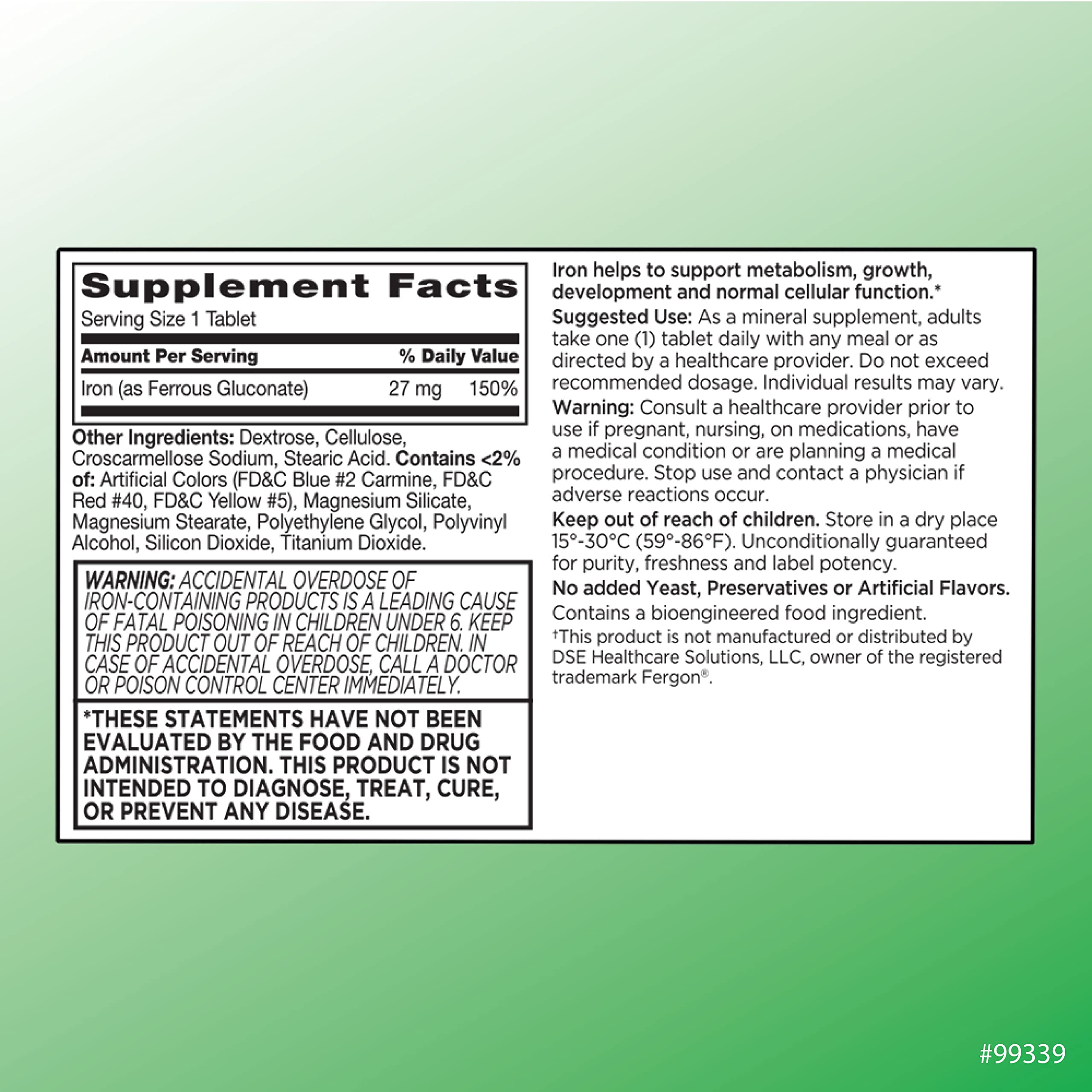 27 mg ferrous gluconate supplement