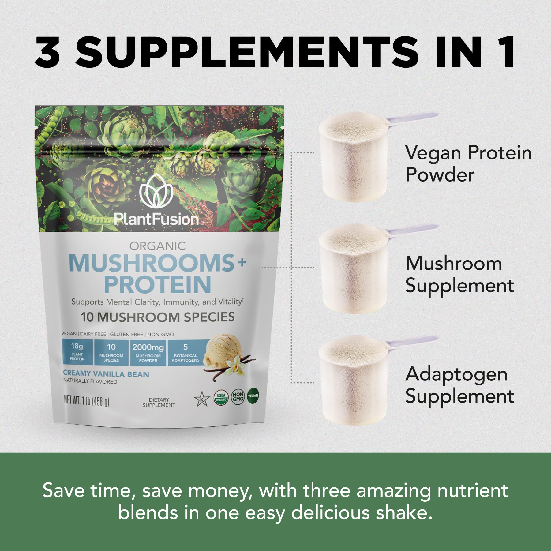 3-in-1 protein powder with mushrooms