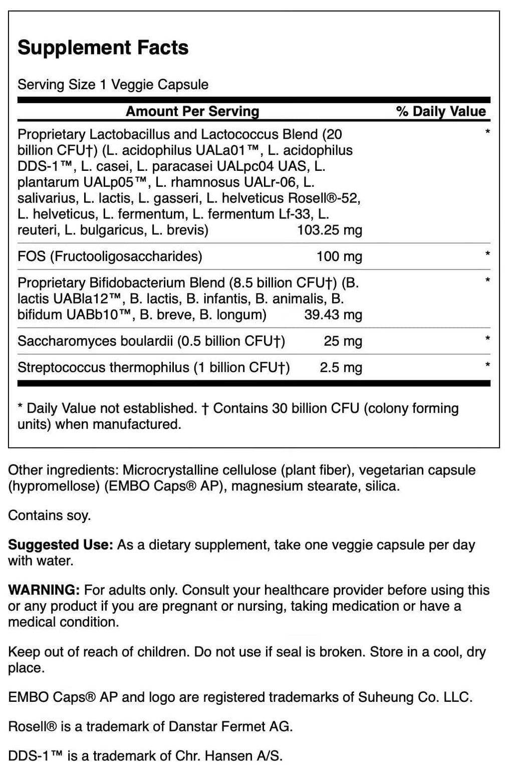 30 billion CFU probiotic capsules