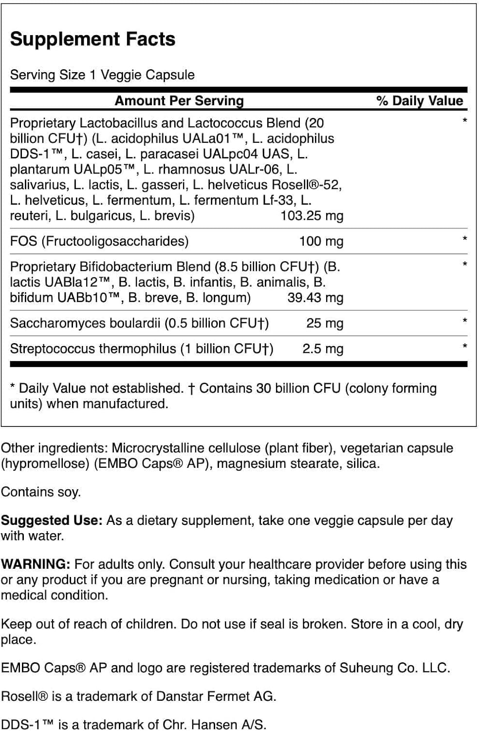 30 billion CFU probiotic capsules