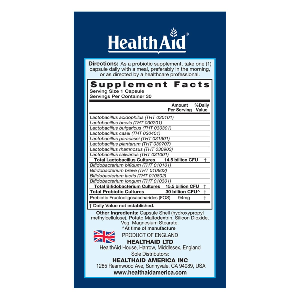 30 billion CFU vegetarian capsules