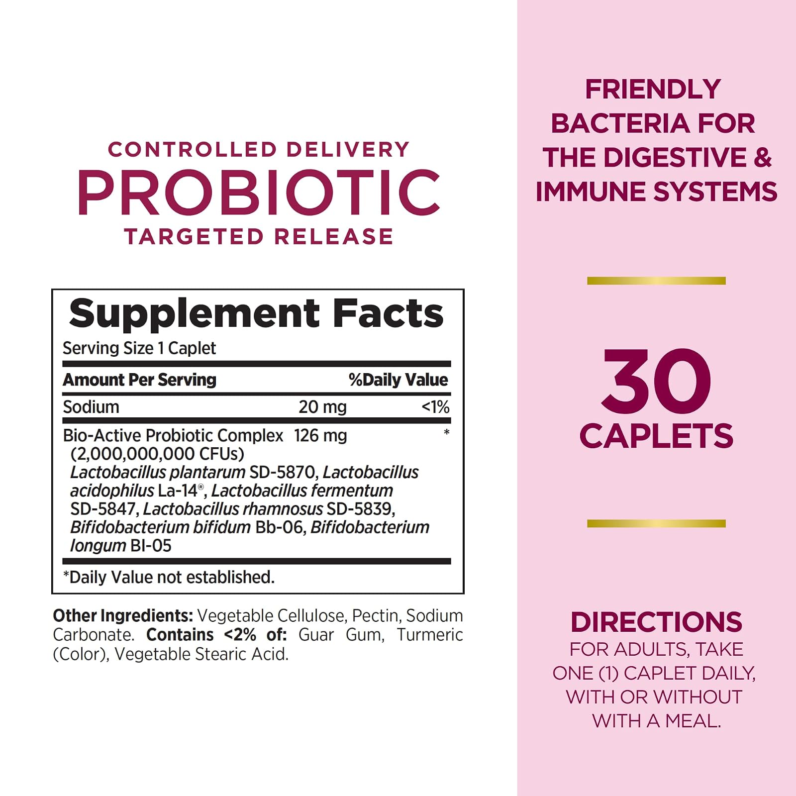 30 caplets of digestive health probiotics