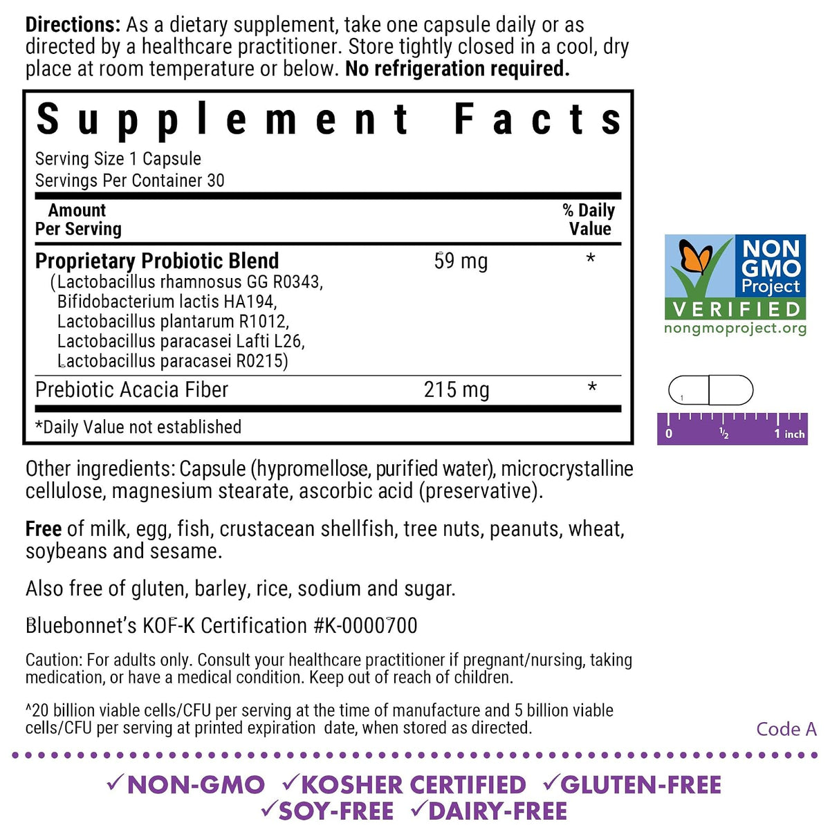 30 capsules of BlueBonnet prebiotic probiotic