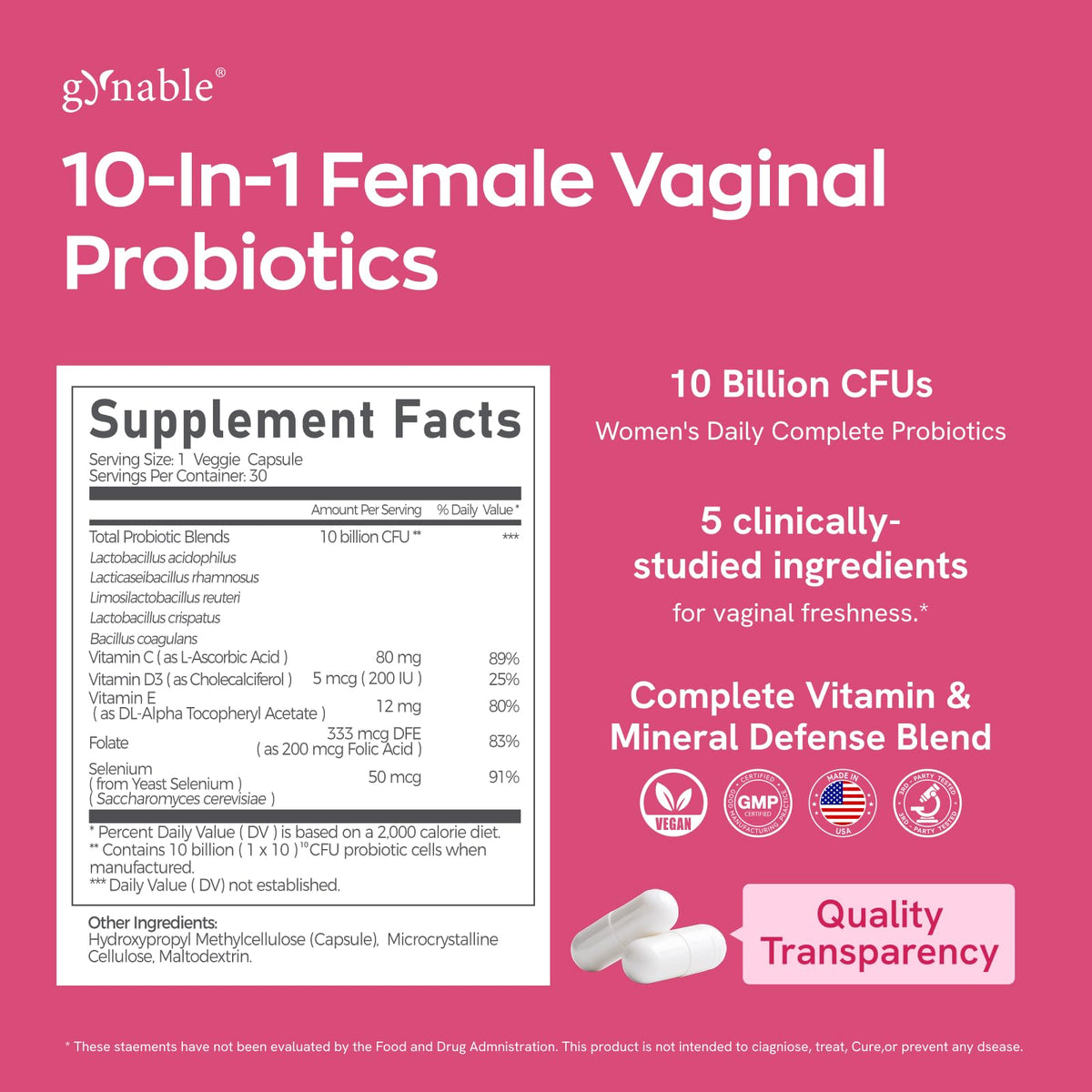 30 capsules of Gynable probiotics