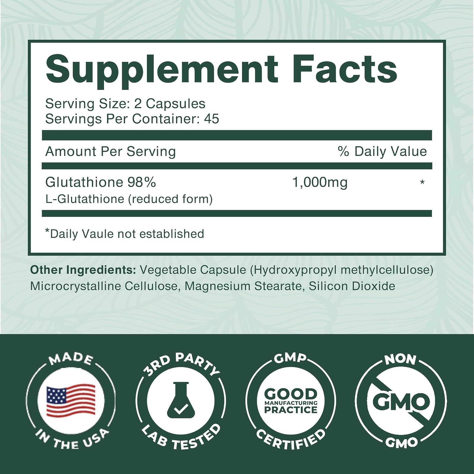 30 capsules of reduced glutathione