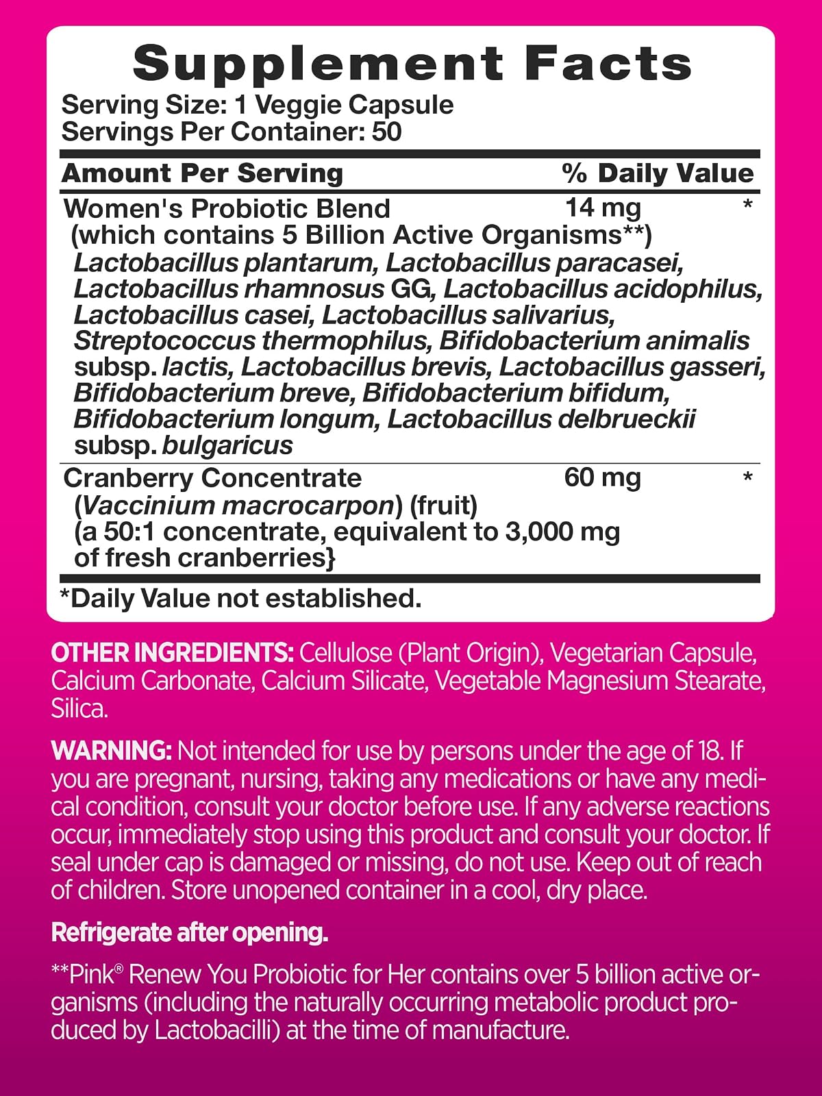 30 capsules of women's probiotics