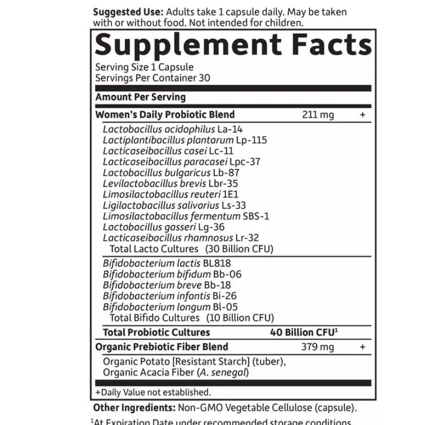 30 capsules of women's probiotics