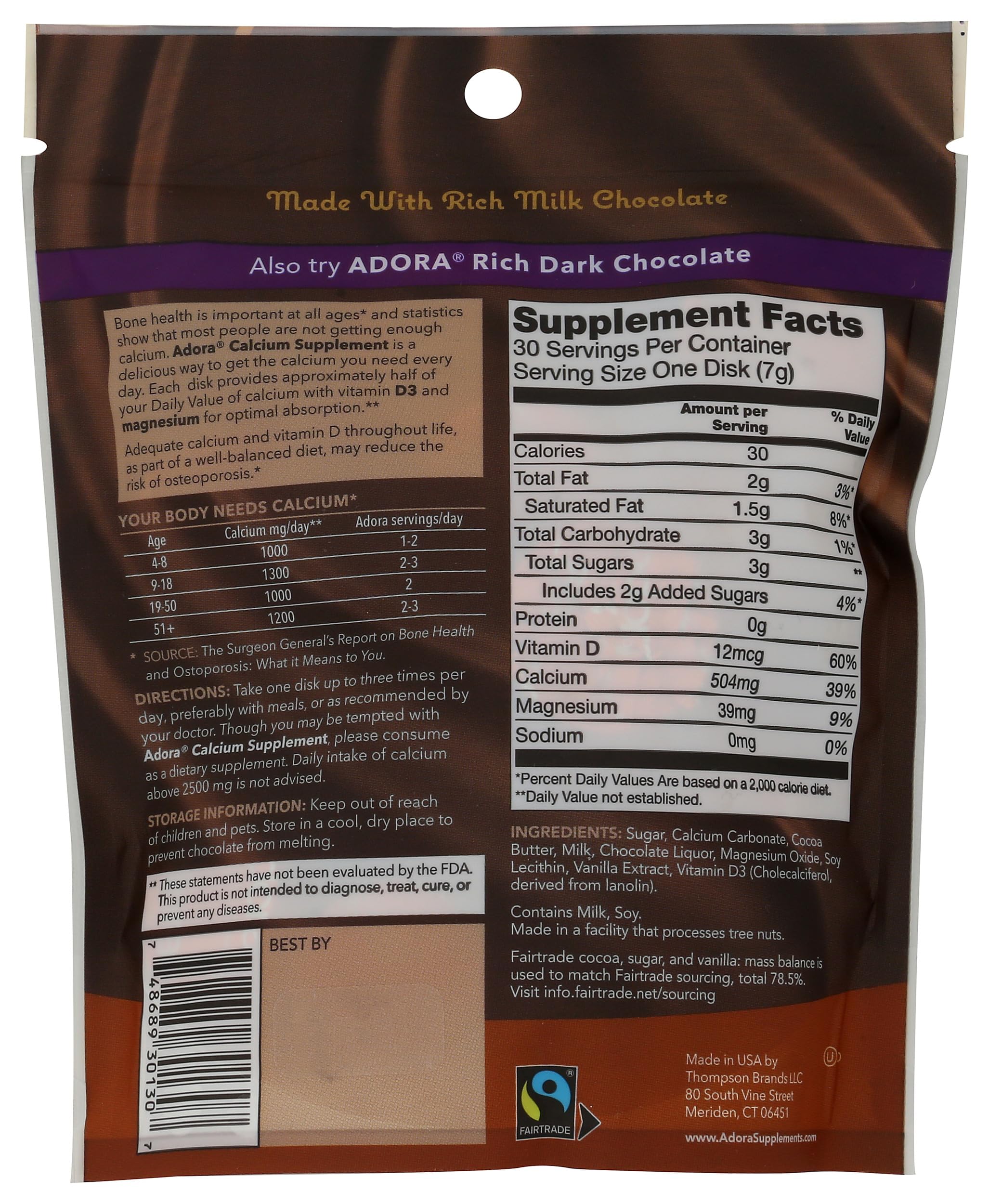 30 count calcium disks for daily intake