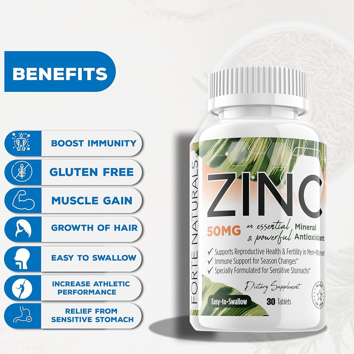 30 count zinc tablets for daily health