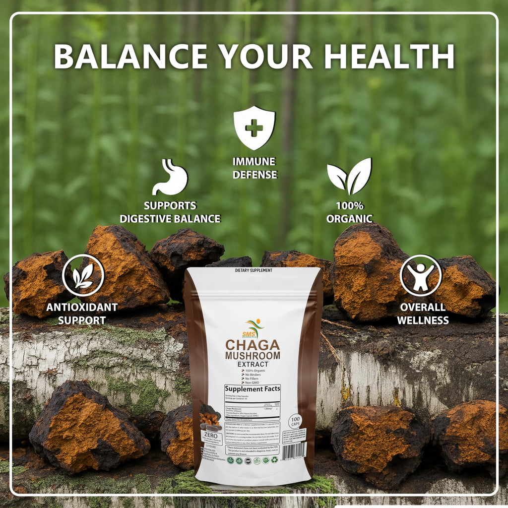 30% polysaccharides in chaga mushroom capsules