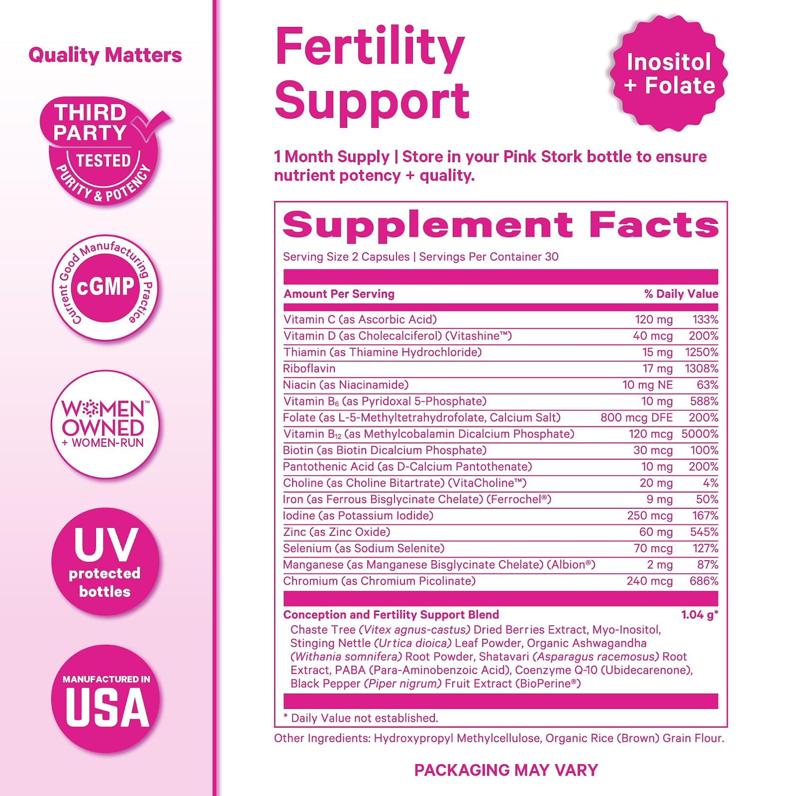 30 servings of Pink Stork vitamins