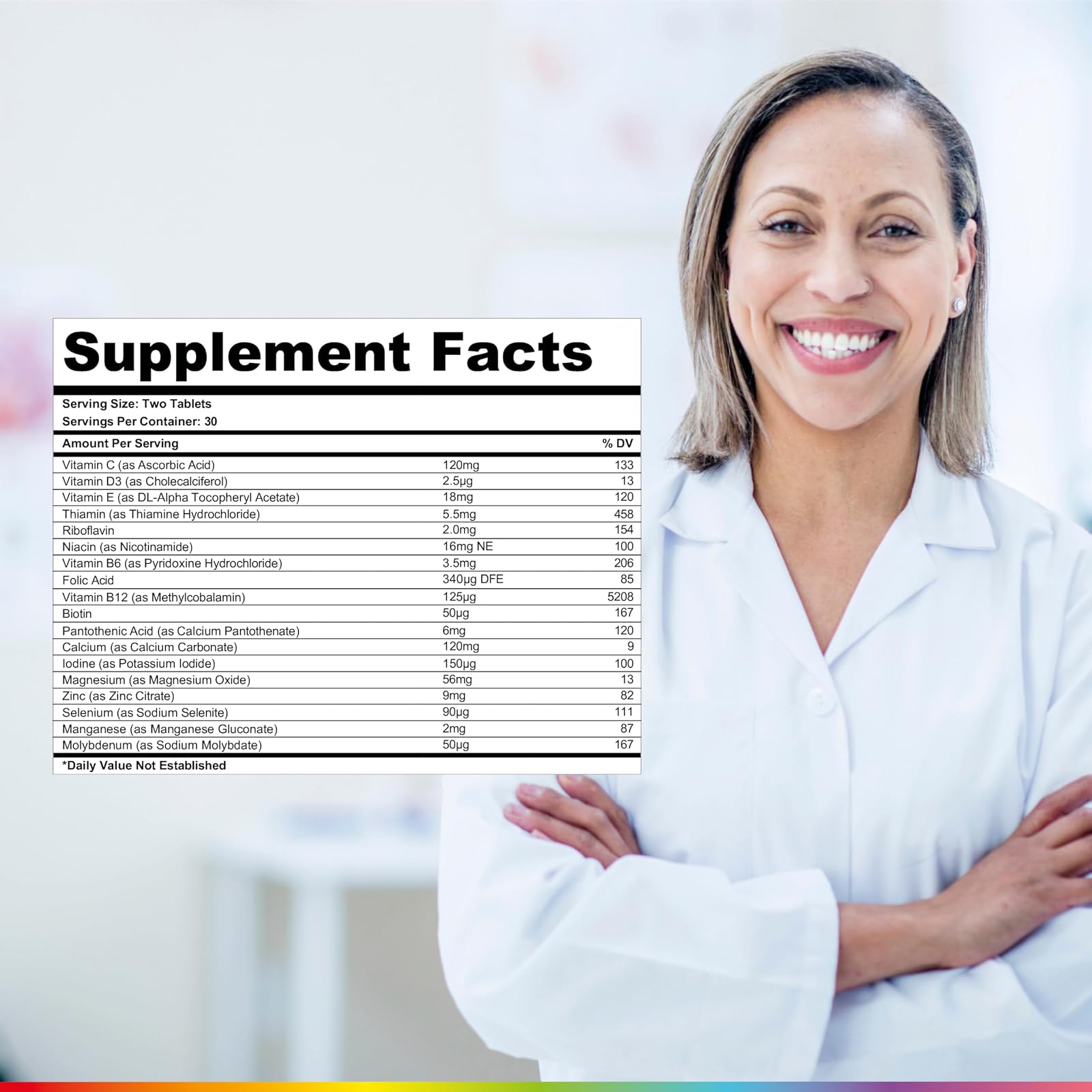 30 tablets of women's multivitamins