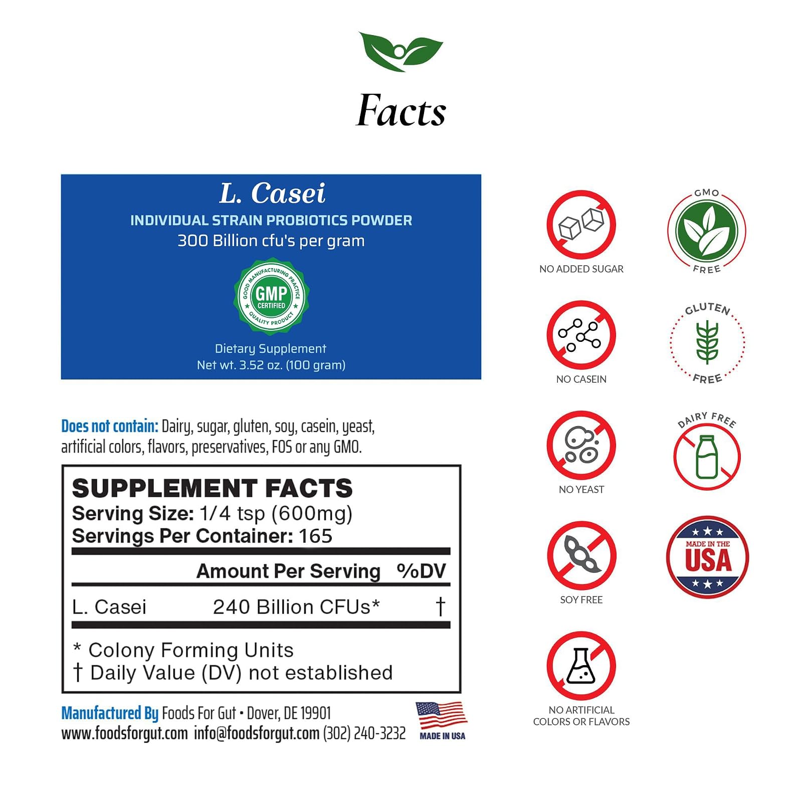 300 billion CFU Lactobacillus Casei