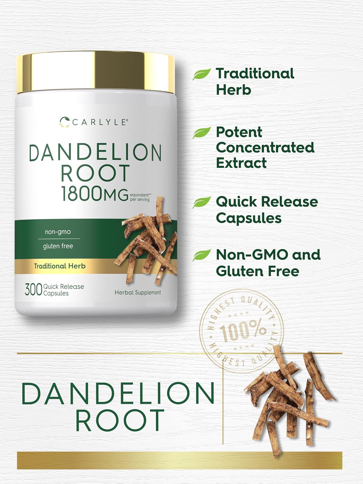 300 capsules of dandelion root