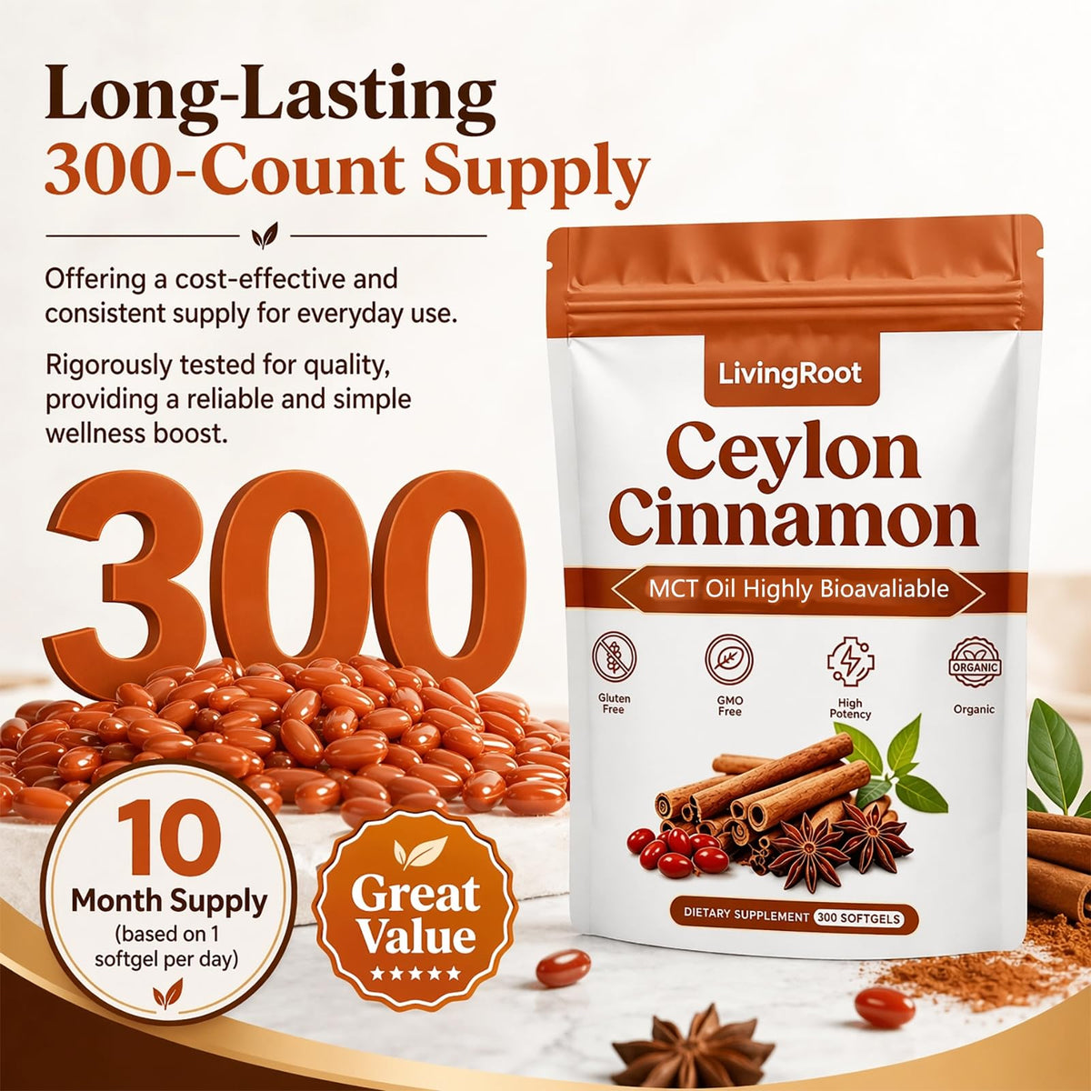 300 count Ceylon cinnamon softgels