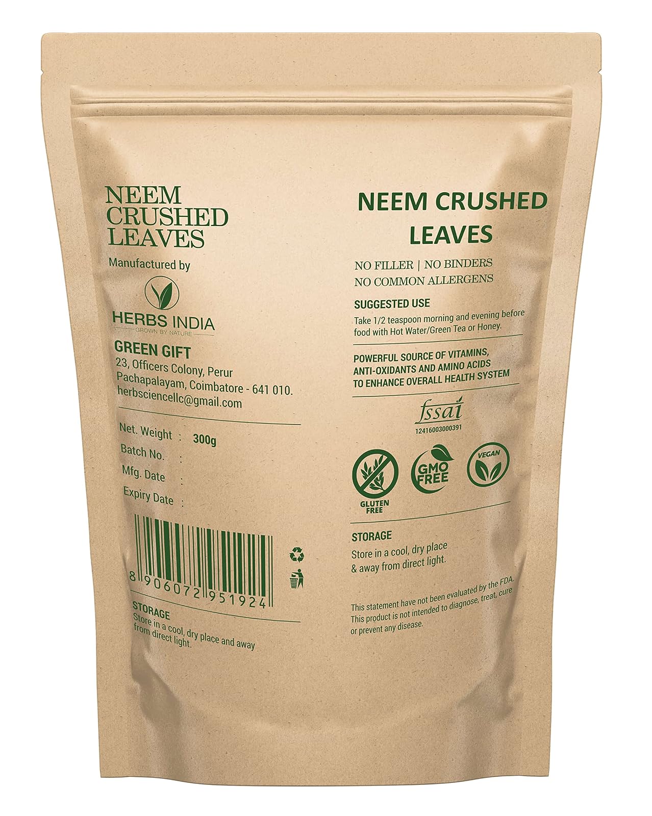 300 grams of organic neem leaves