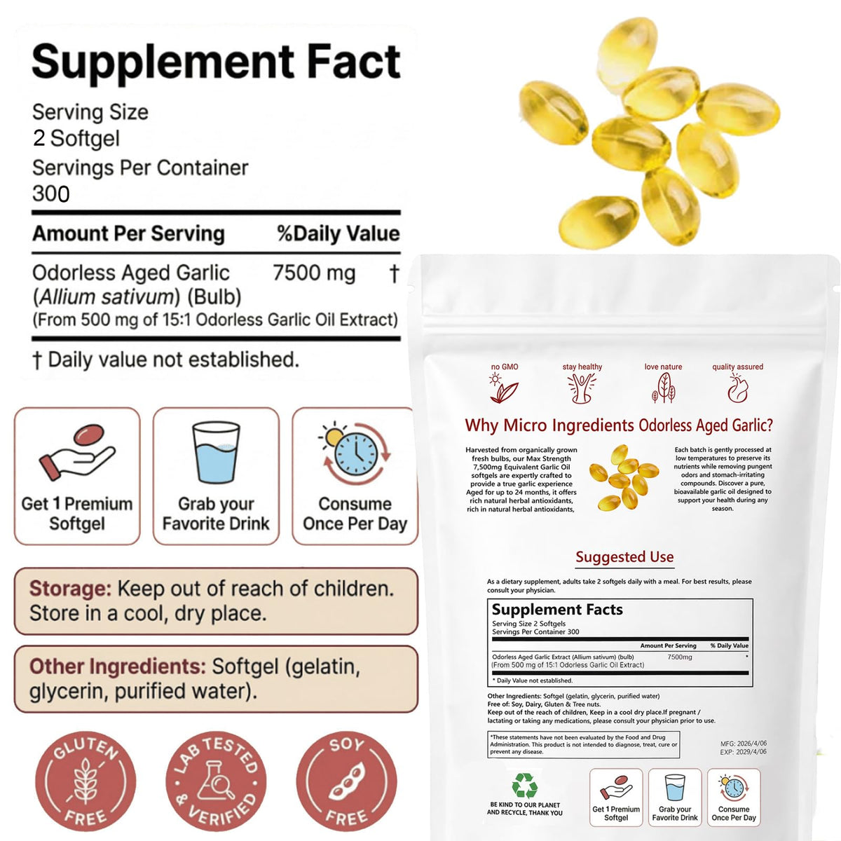 300 mg garlic supplement for health