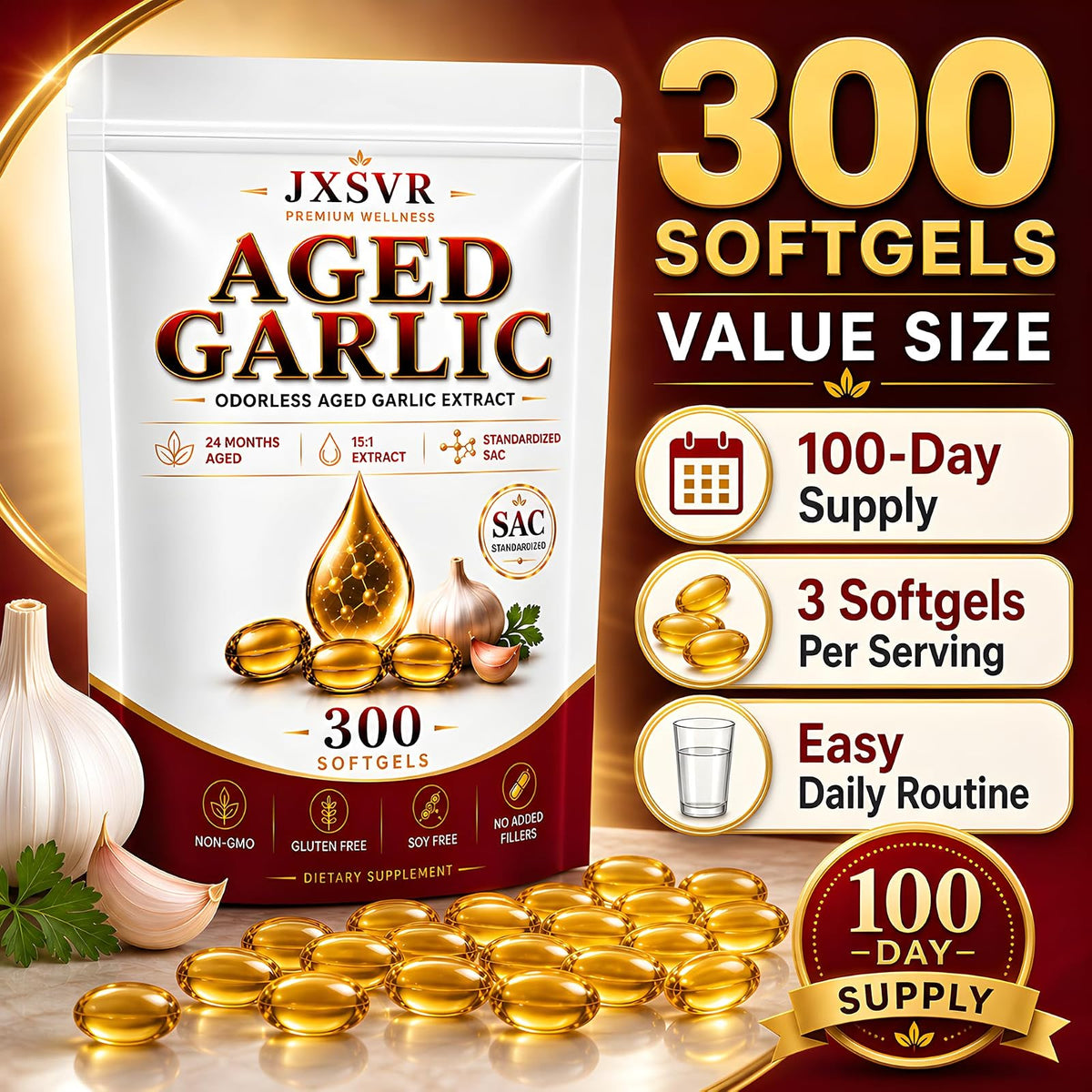 300 softgels for convenient garlic intake