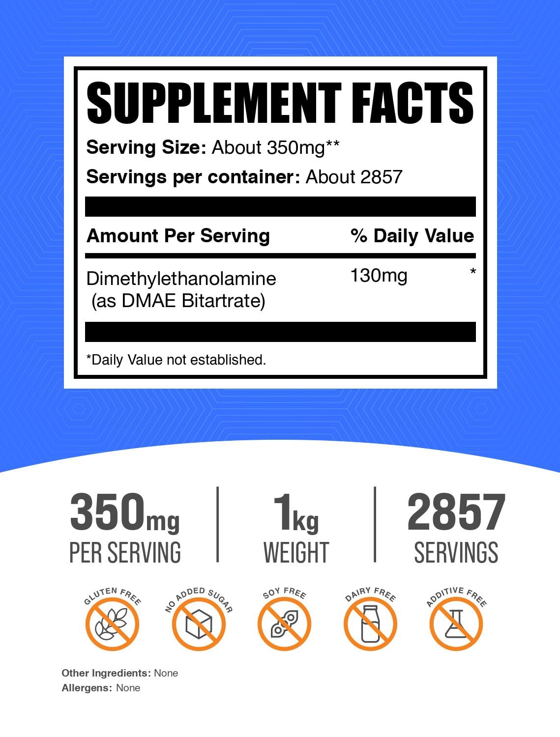 350 mg DMAE Bitartrate antioxidant supplement