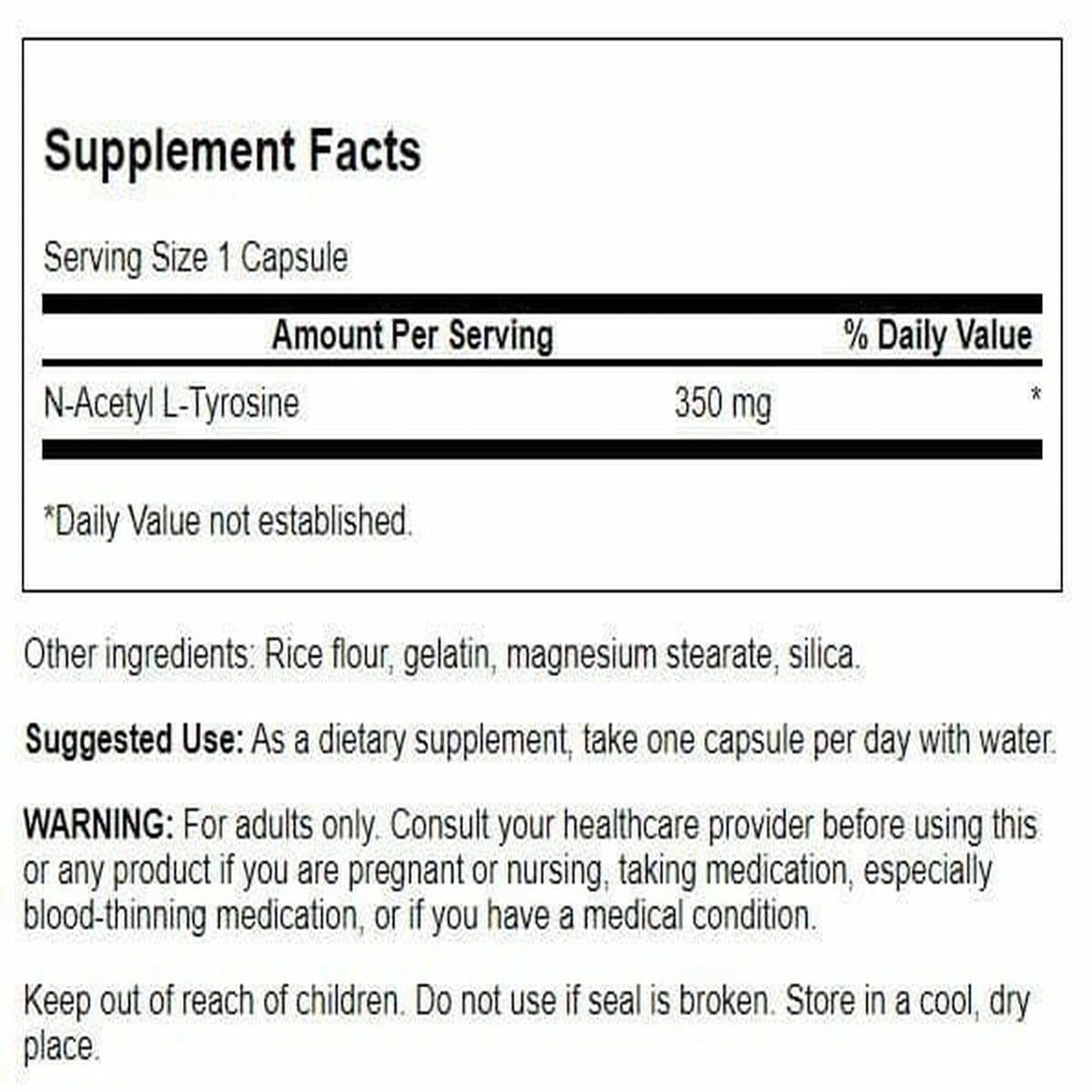 350 mg N-Acetyl L-Tyrosine supplement