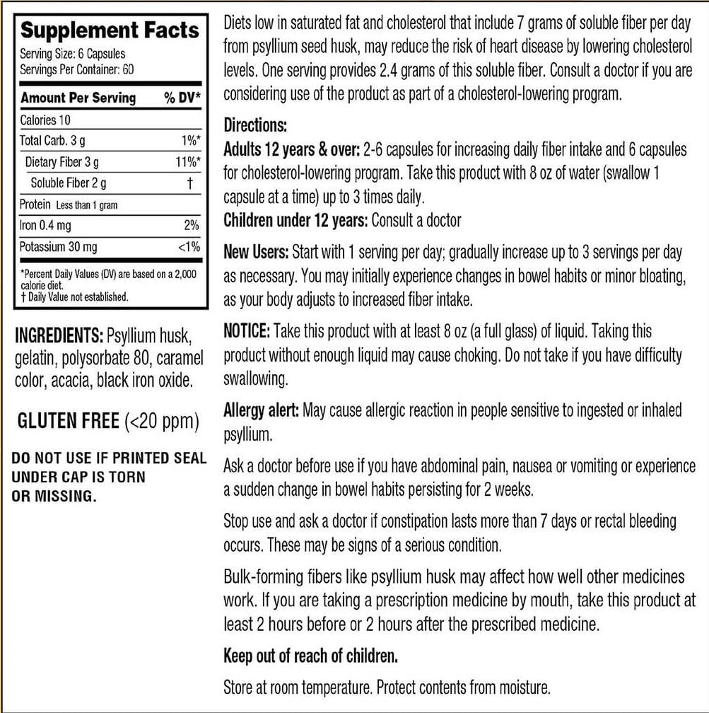 360-count psyllium capsules for gut health
