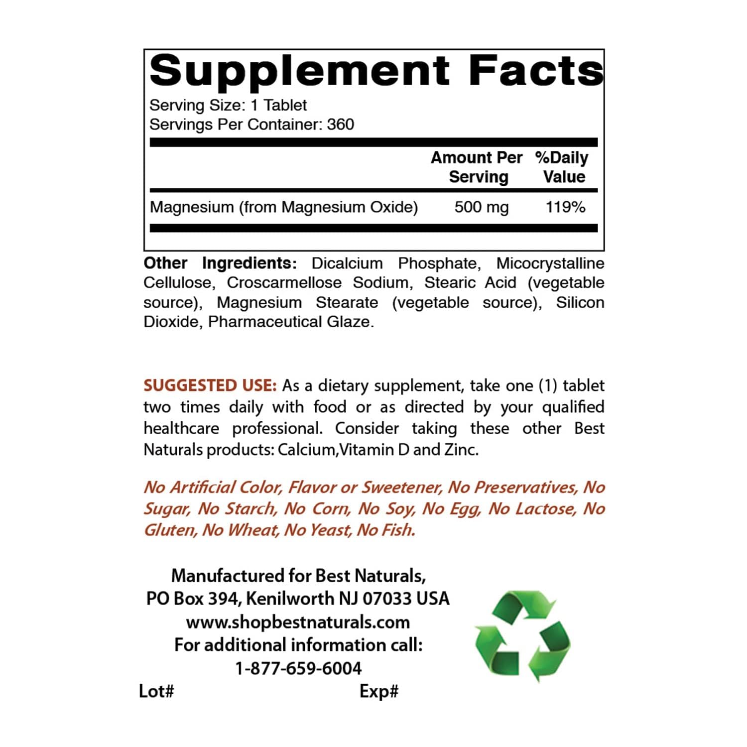 360 tablets for daily magnesium intake
