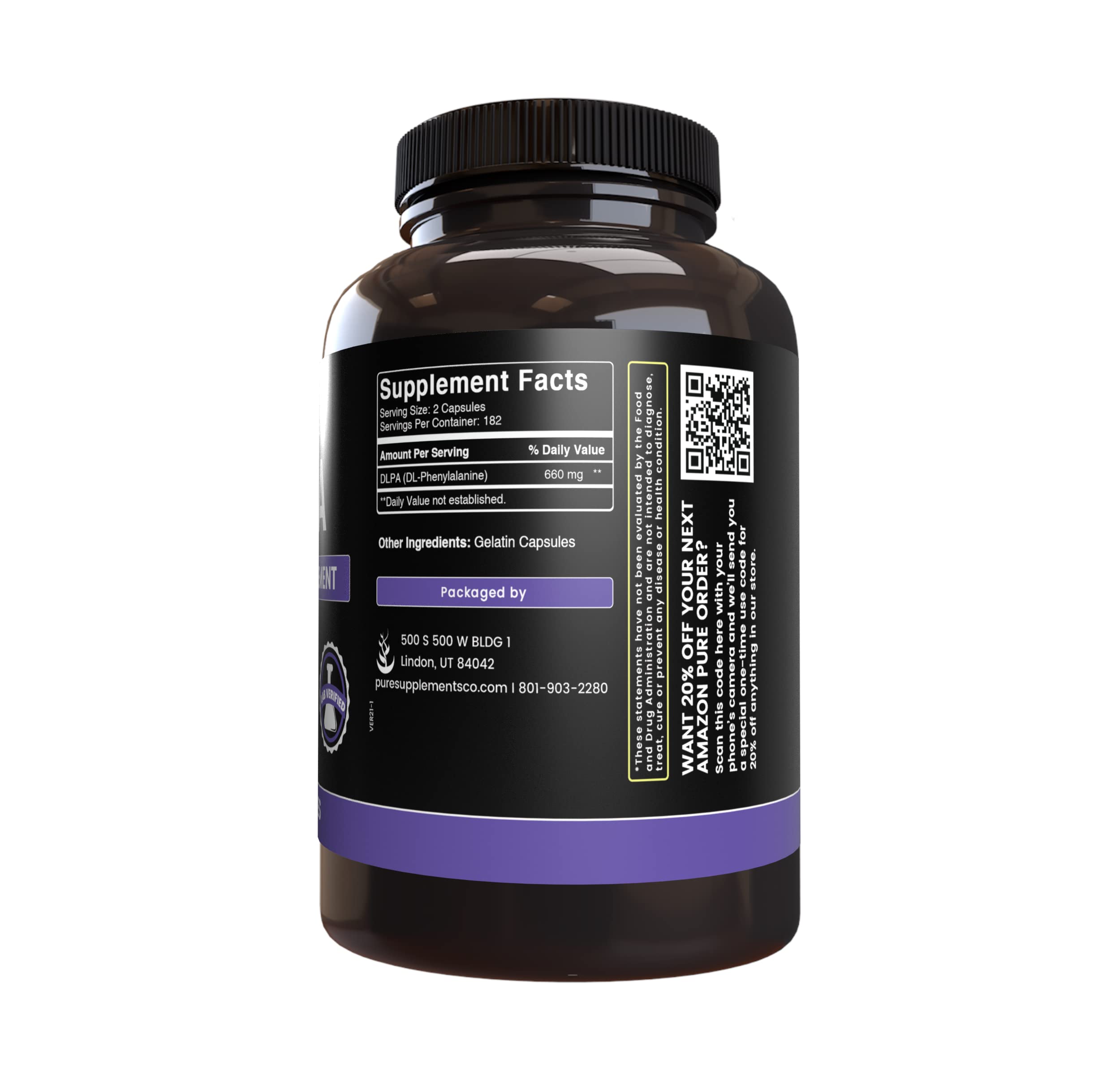 365 capsules of pure DL-Phenylalanine