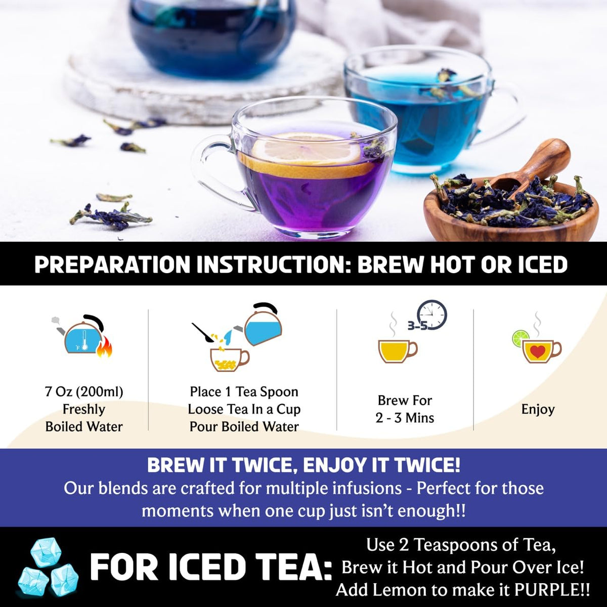 40 cups of butterfly pea herbal tea