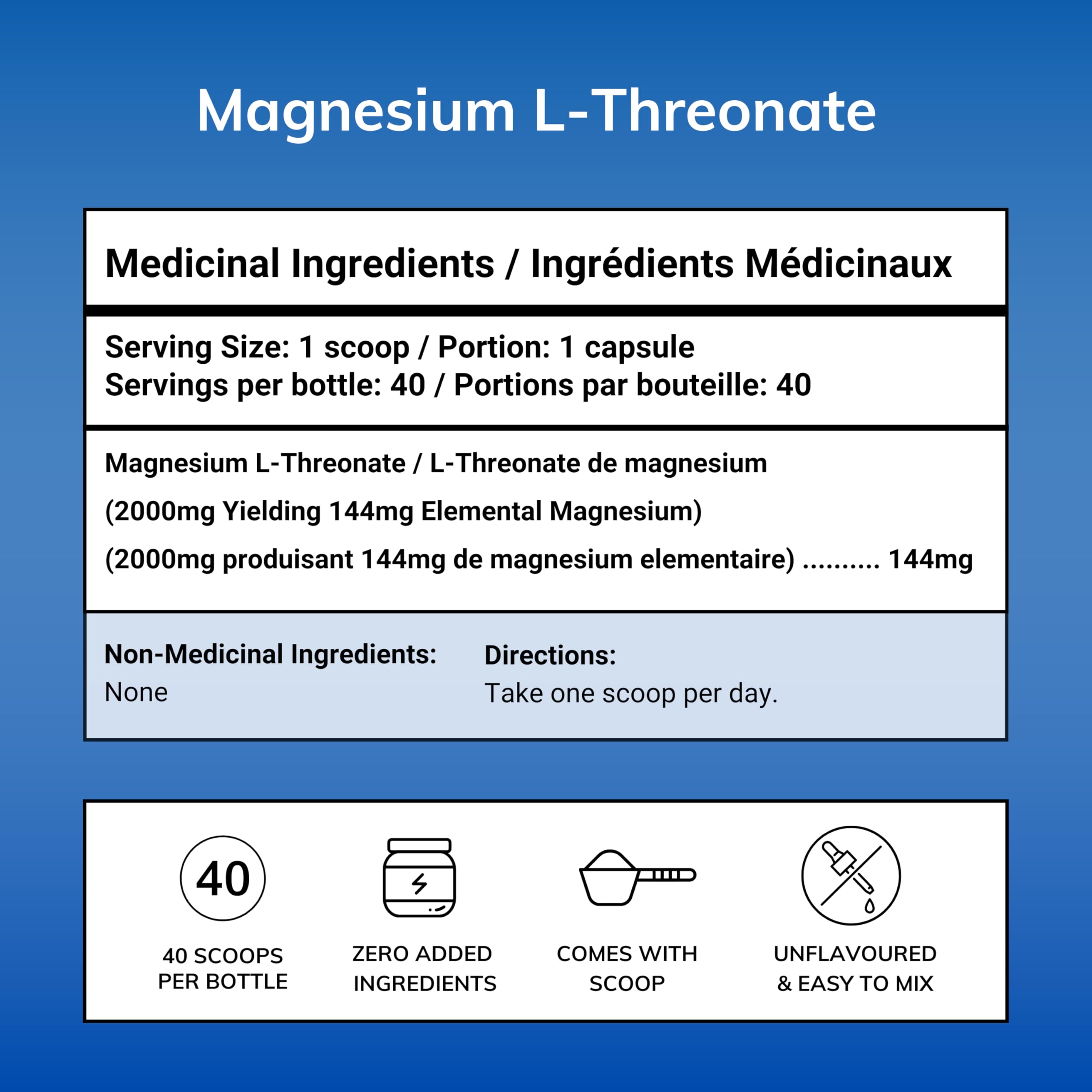 40 servings magnesium L-Threonate