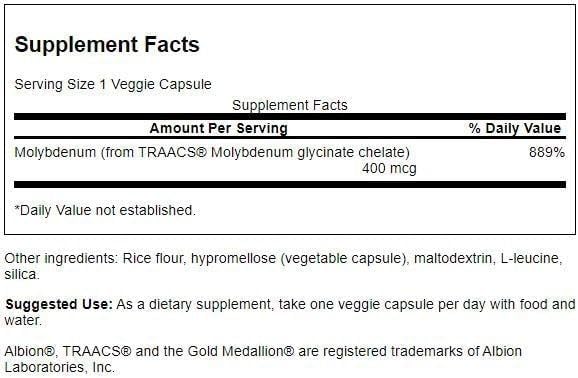 400 mcg molybdenum veg capsules