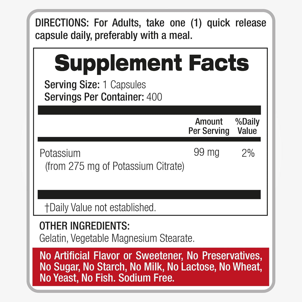 400 mg potassium citrate for muscle support