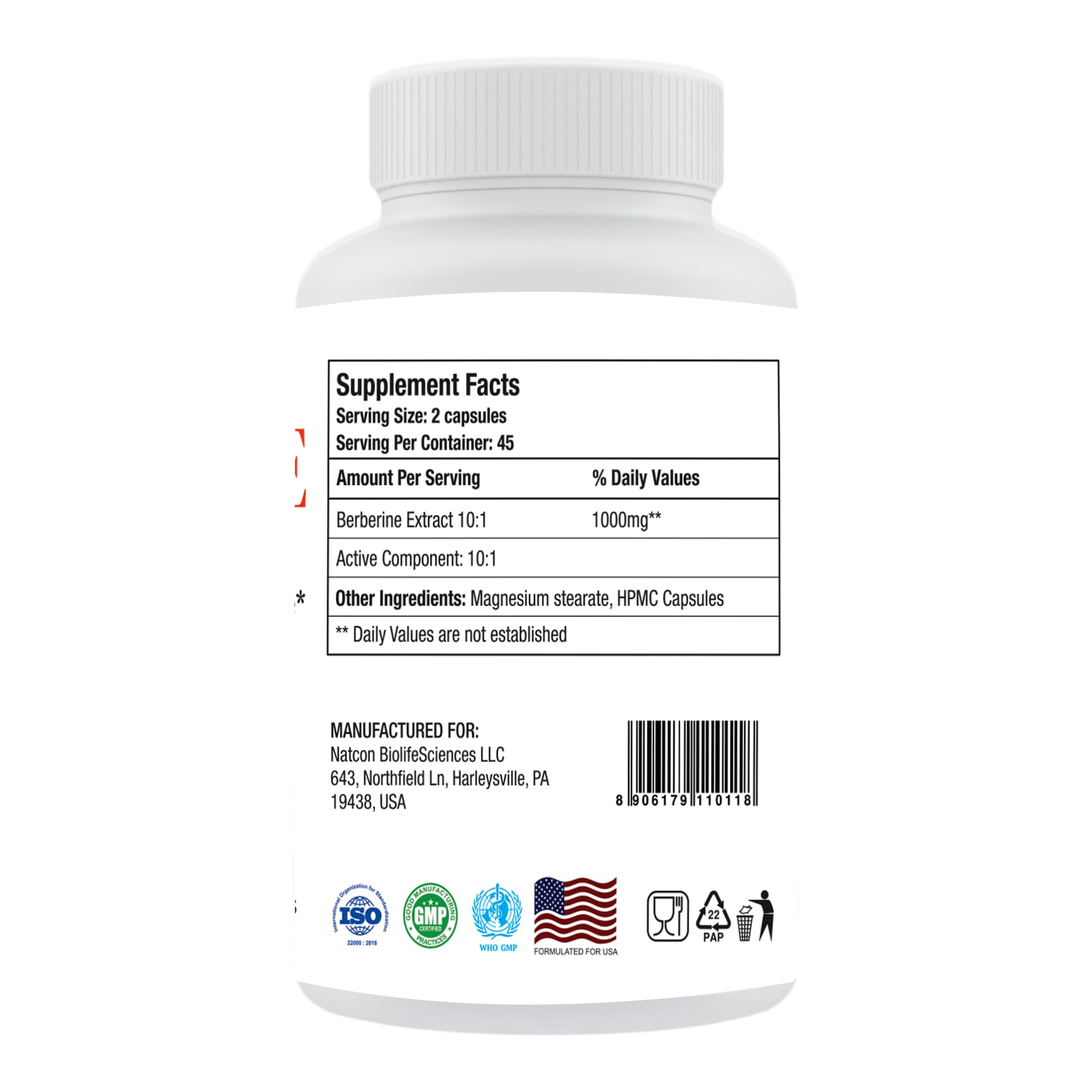 45-day supply of berberine capsules