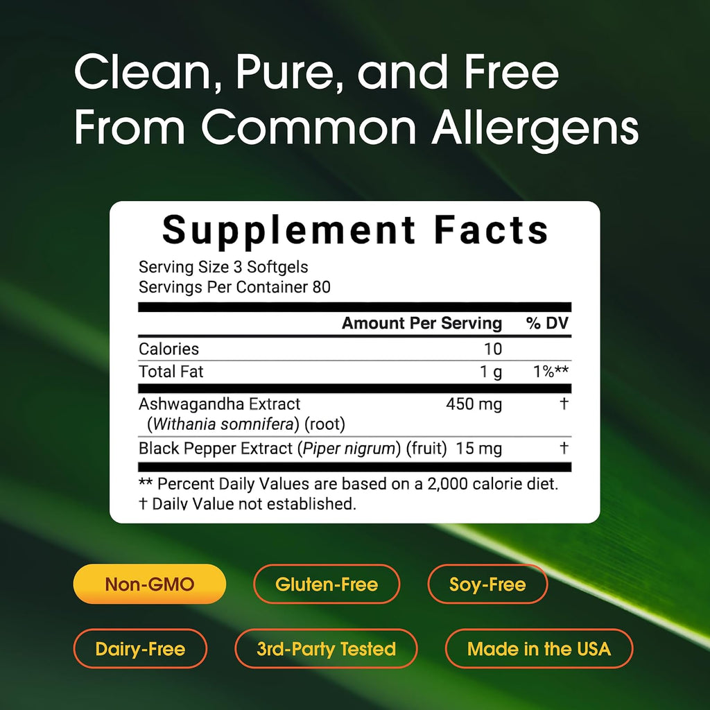 450 mg Ashwagandha with black pepper benefits