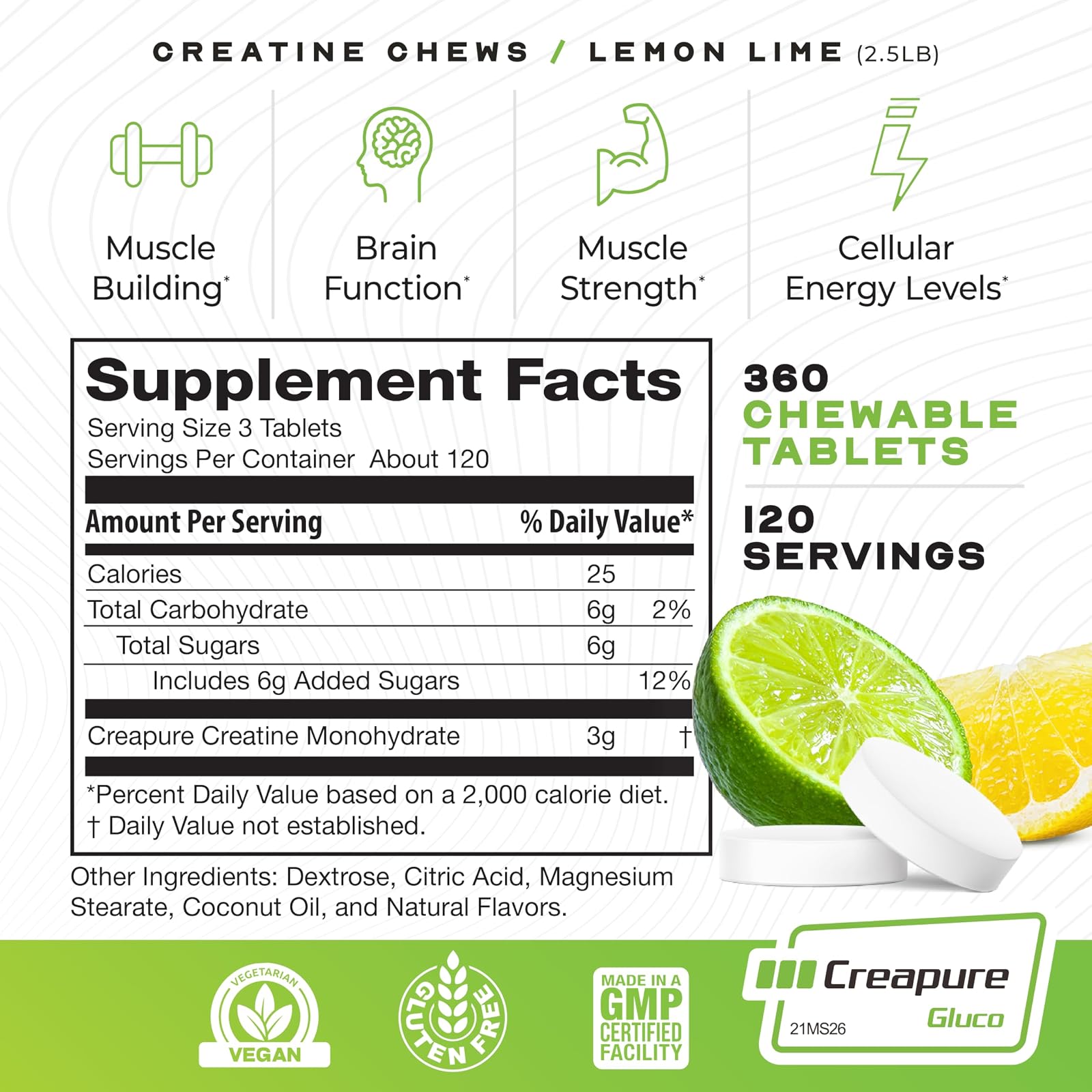 5 g creatine monohydrate per serving