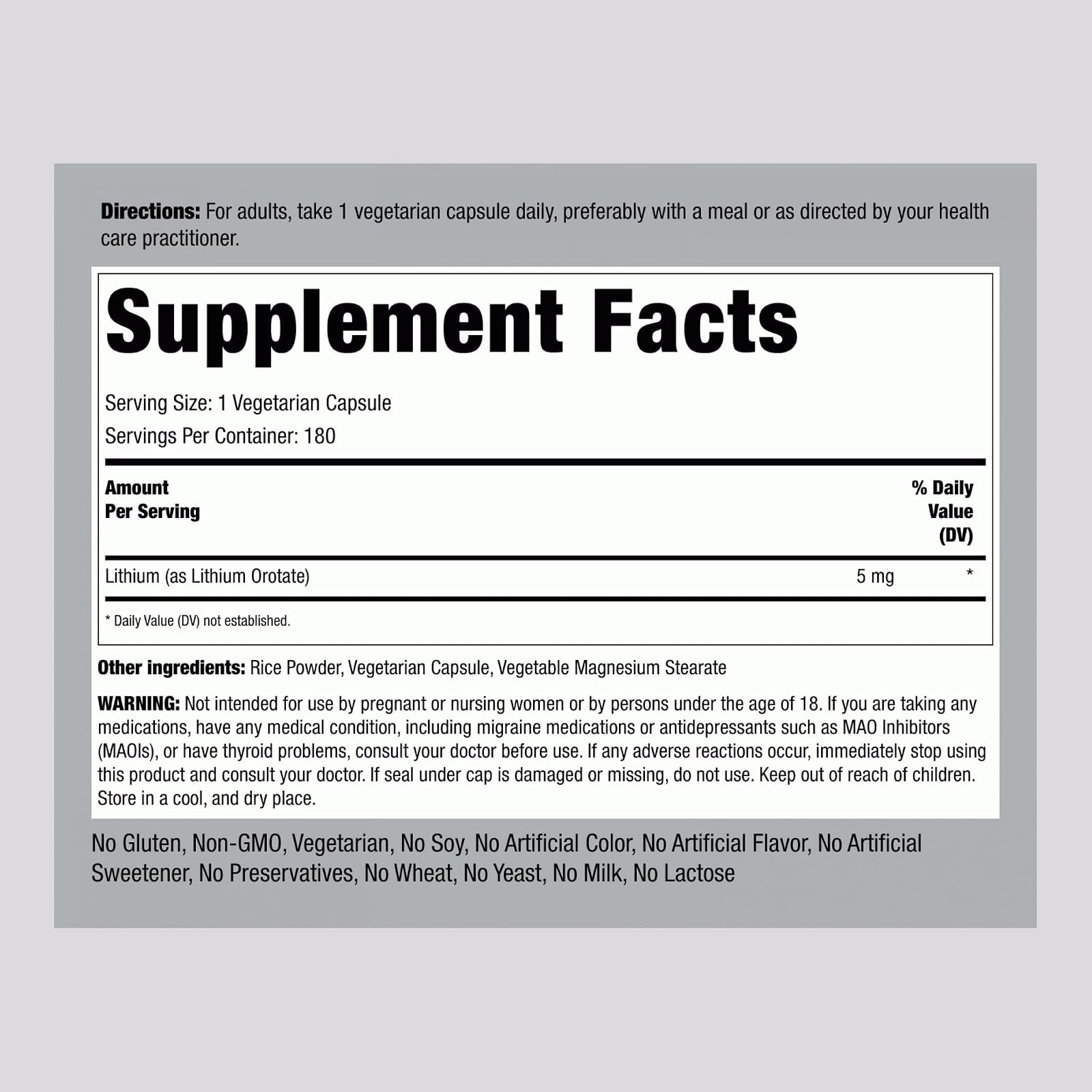 5 mg Lithium Orotate supplement
