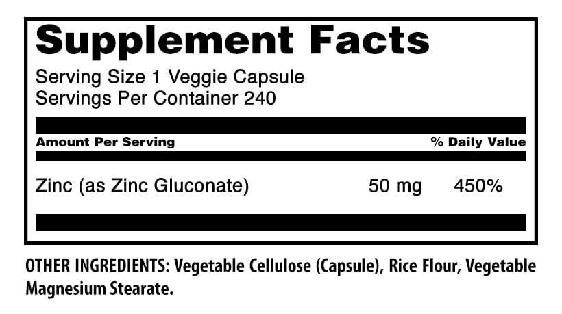 50 mg vegetarian zinc supplement