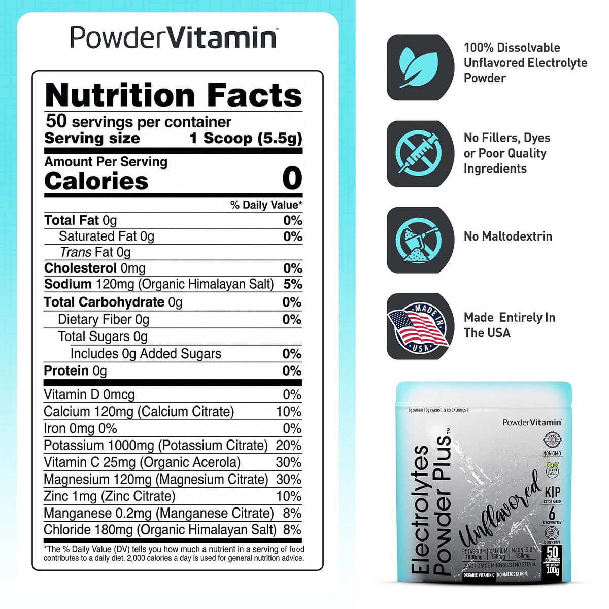 50 servings of electrolyte powder convenience