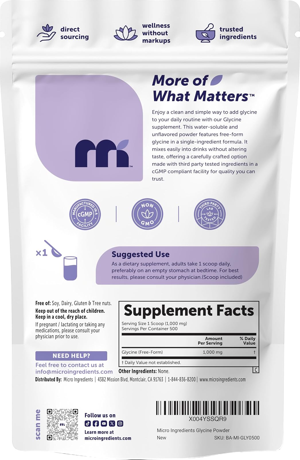 500 g glycine powder for daily supplementation