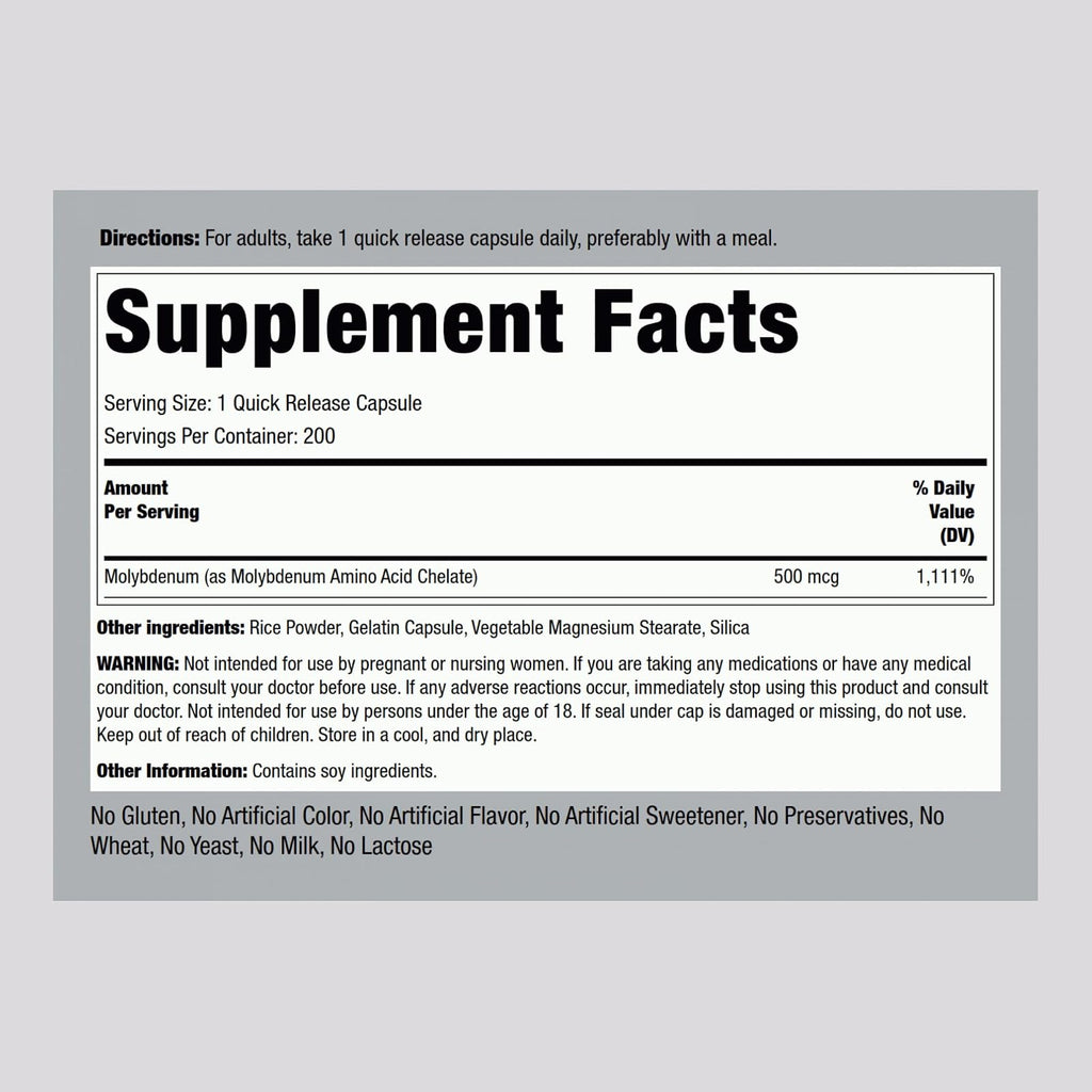 500 mcg molybdenum capsules for health