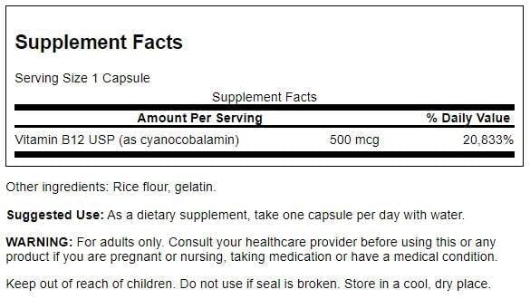 500 mcg Vitamin B12 capsules