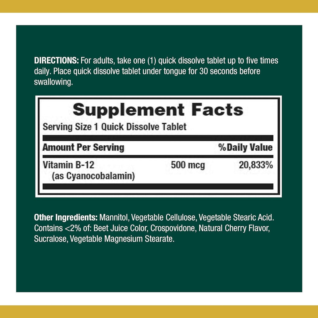 500 mcg vitamin B12 for energy