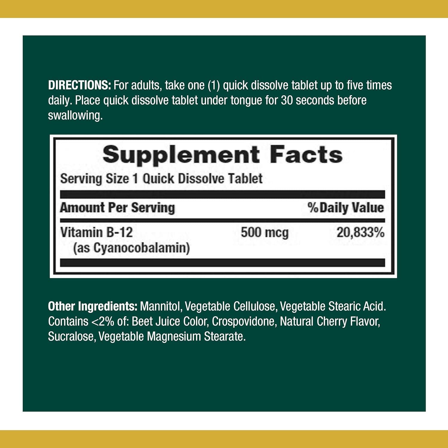 500 mcg vitamin B12 for energy
