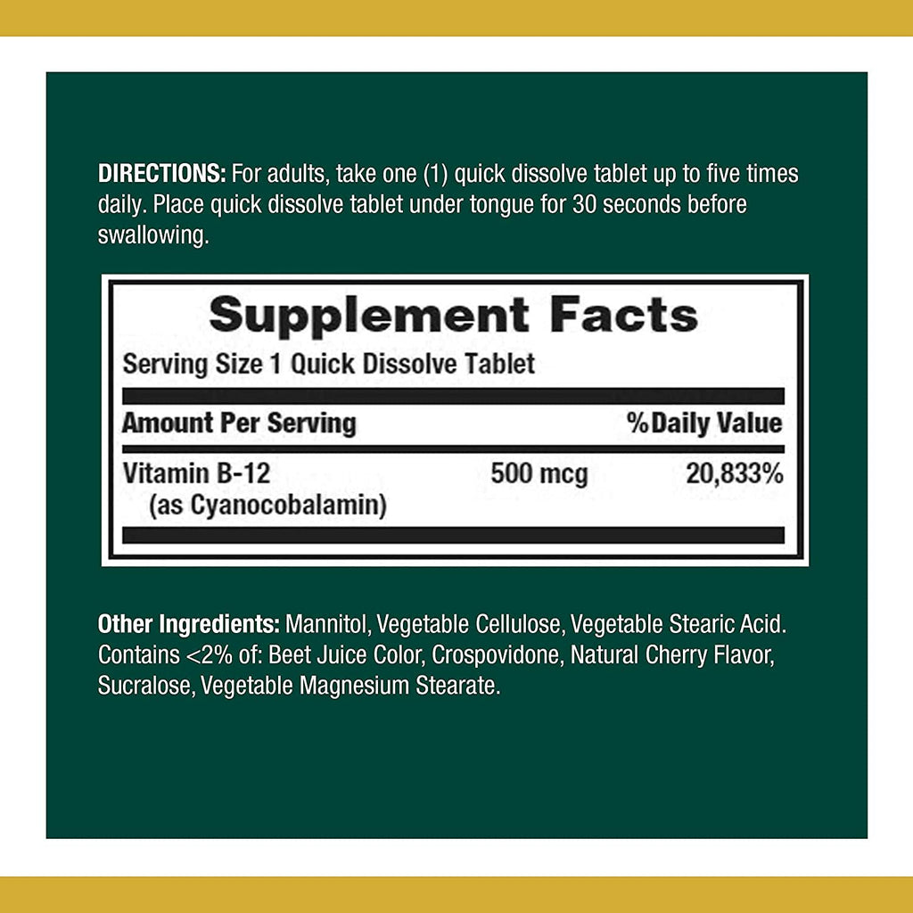 500 mcg vitamin B12 supplement