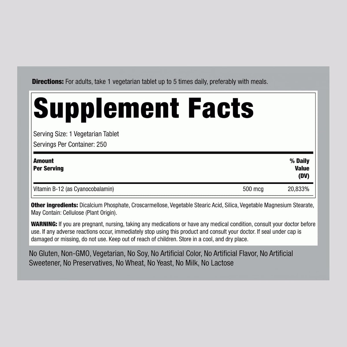 500 mcg Vitamin B12 supplement