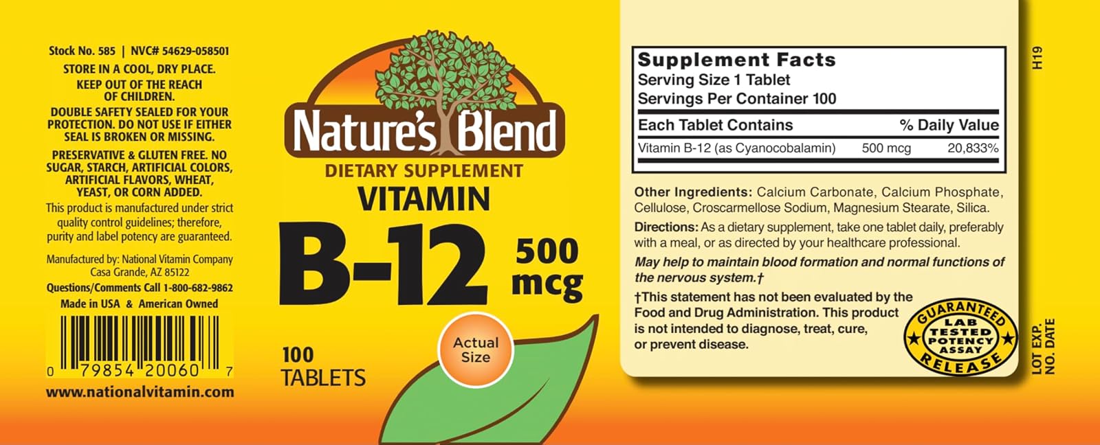 500 mcg Vitamin B12 supplement