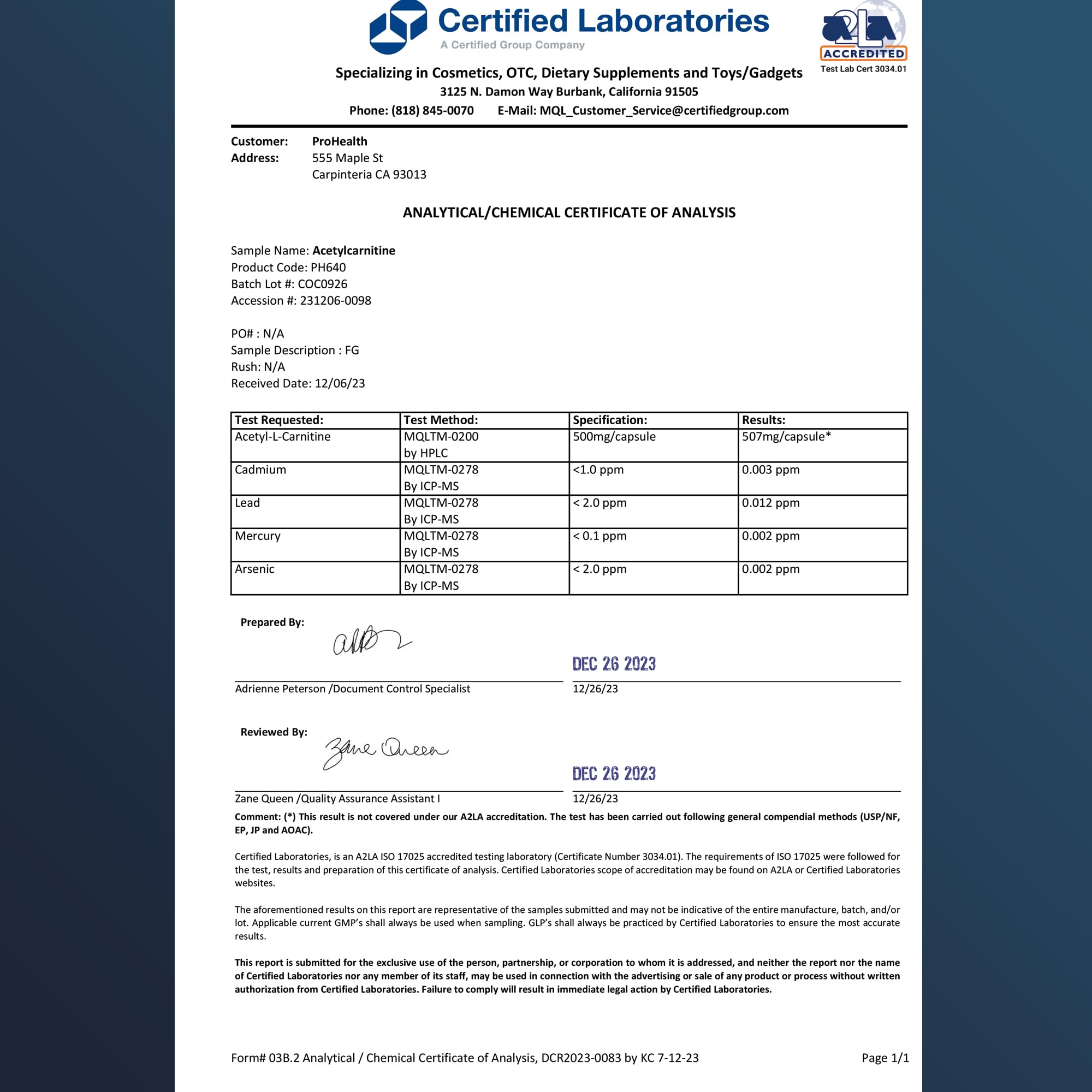 500 mg Acetylcarnitine for wellness