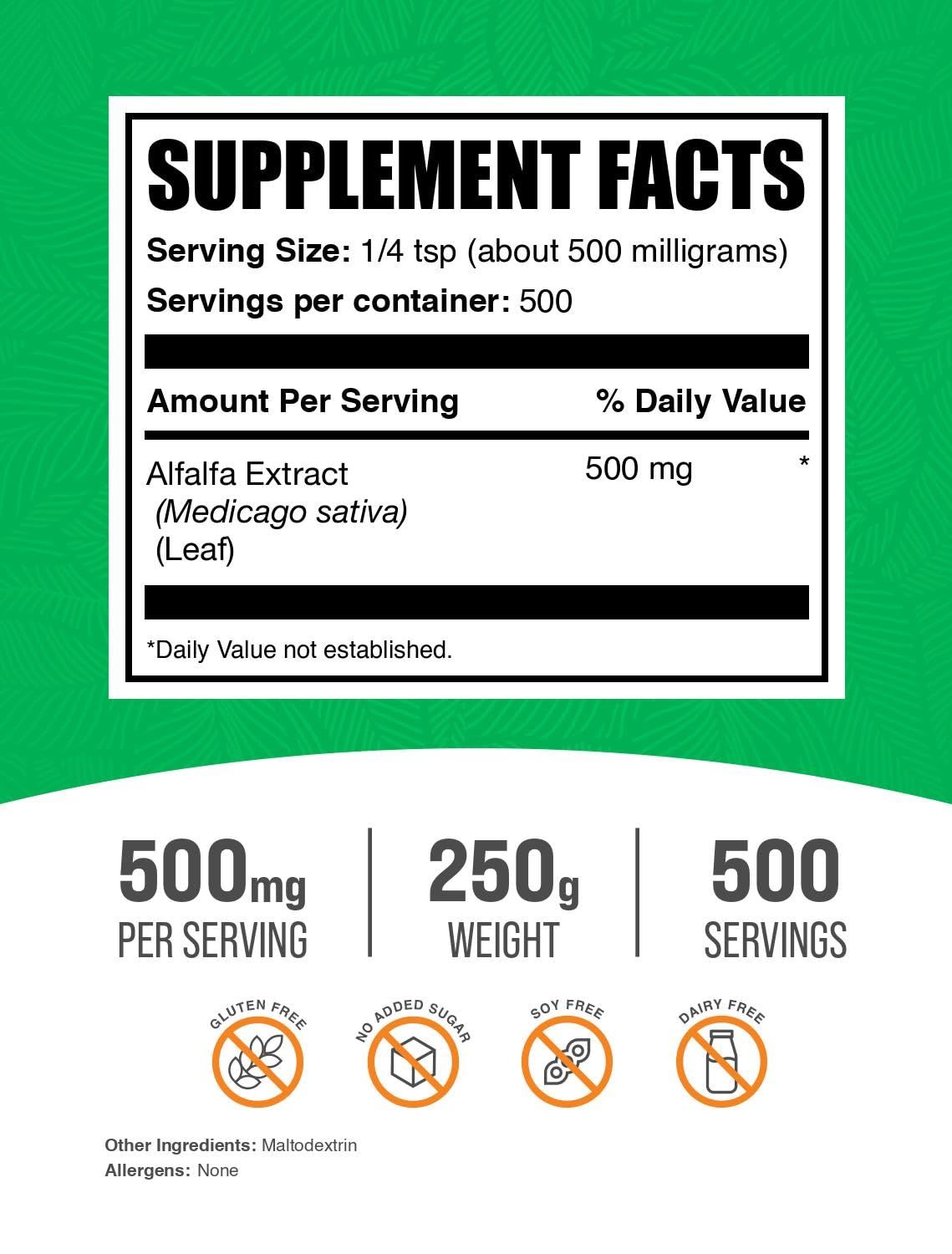 500 mg Alfalfa Extract for wellness