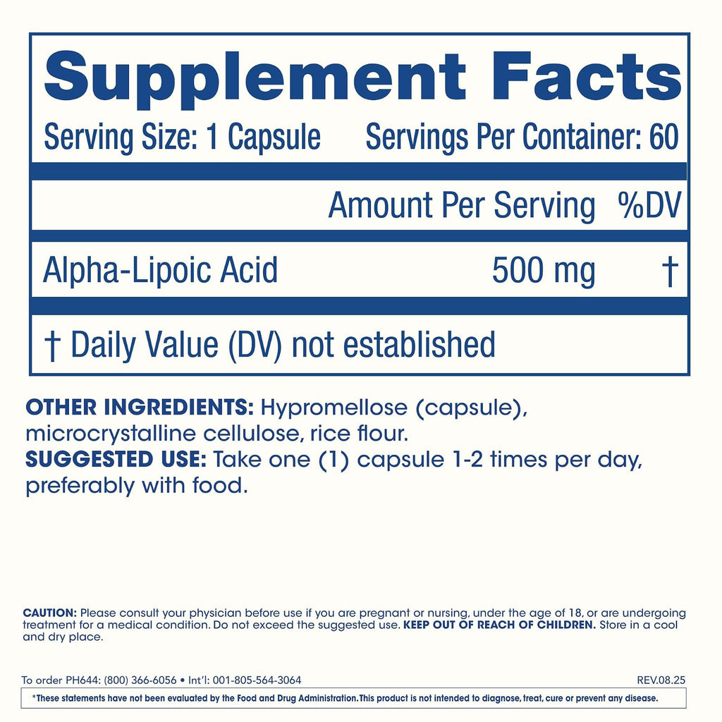 500 mg Alpha Lipoic Acid supplement