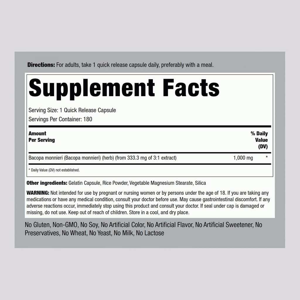 500 mg Bacopa Monnieri herbal supplement